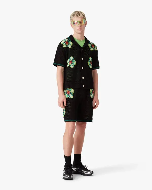 Casablanca Glitch Orchid Embroidered Short Sleeve Crochet Shirt - Multicolor