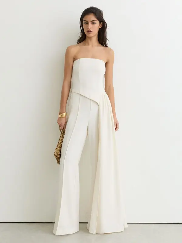 REISS Leah Strapless Drape Wide-leg Jumpsuit - Ivory