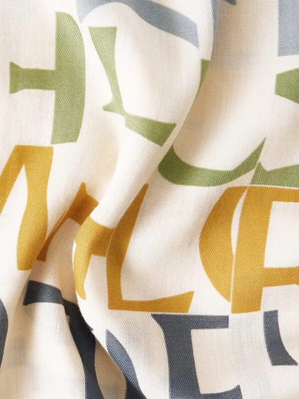 Loewe Fringed Logo-print Wool, Silk And Cashmere-blend Scarf