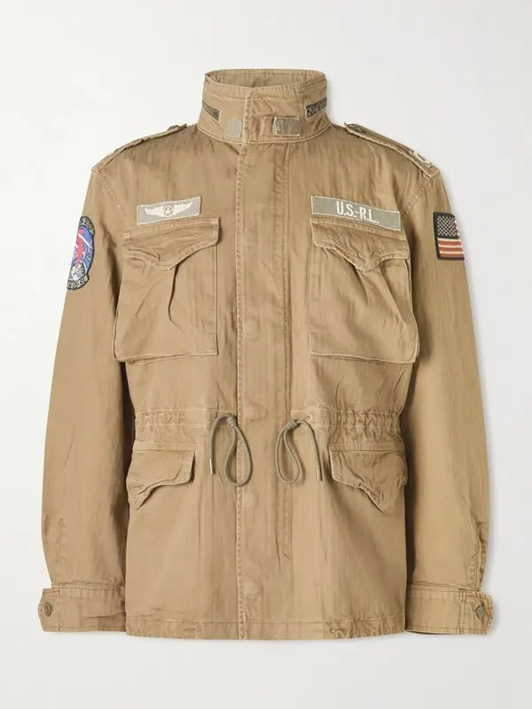 Polo Ralph Lauren Logo-appliquéd Striped Cotton Field Jacket - Neutrals
