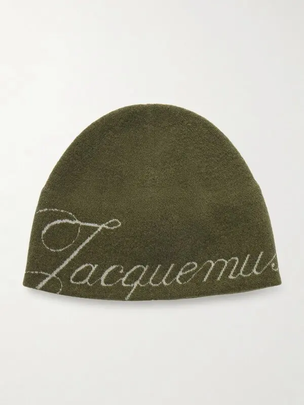 Jacquemus Logo-jacquard Knitted Beanie - Green