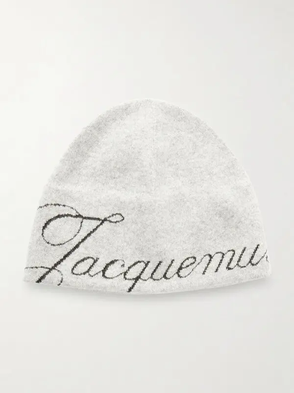 Jacquemus Atelier Logo-jacquard Knitted Beanie - Gray