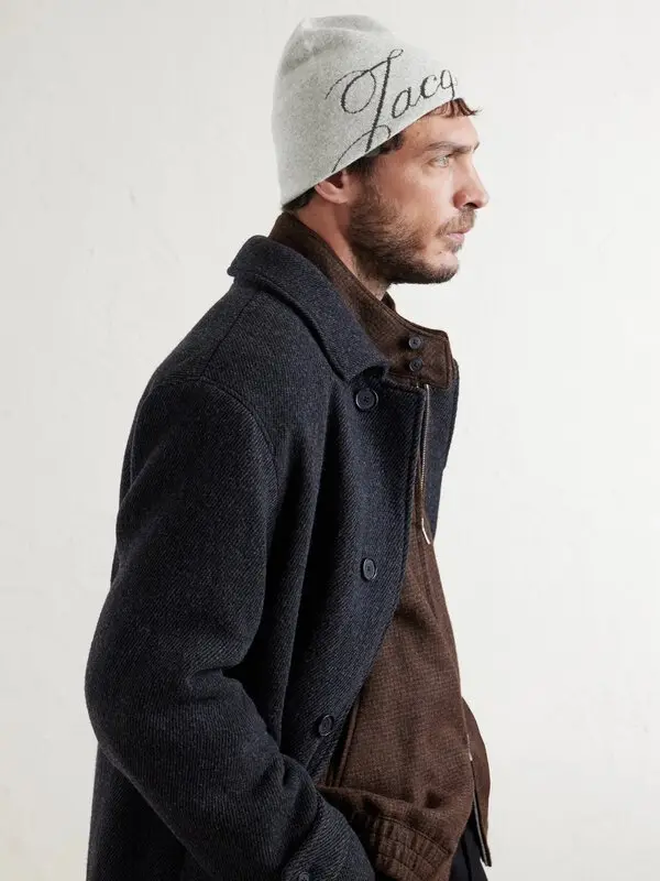 Jacquemus Atelier Logo-jacquard Knitted Beanie - Gray