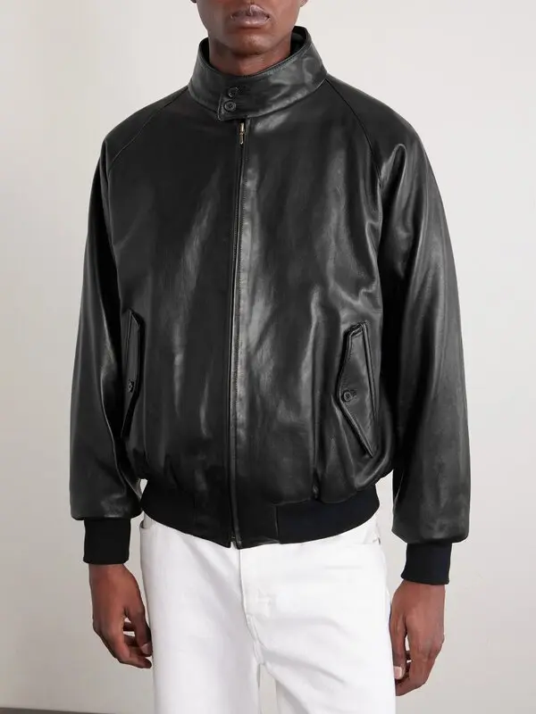 A.PRESSE Padded Leather Harrington Jacket