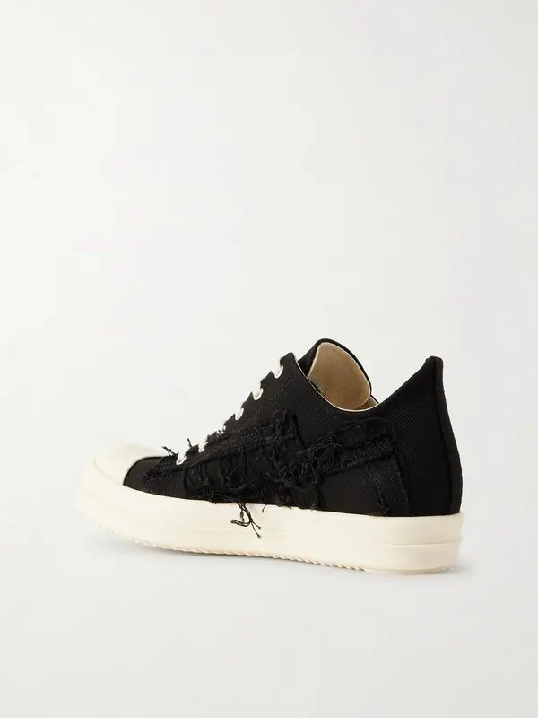 Rick Owens Ramones Frayed Denim Sneakers - Black