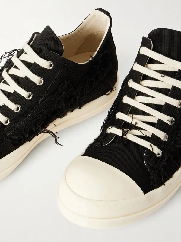 Rick Owens Ramones Frayed Denim Sneakers - Black
