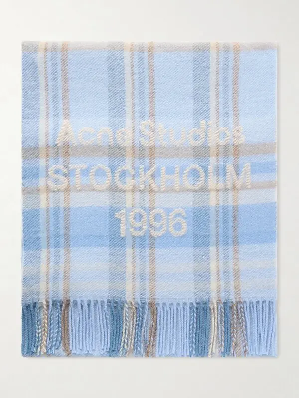 Acne Studios 1996 Fringed Checked Wool-blend Scarf - Blue