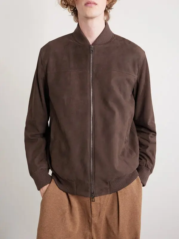 Loro Piana Ivy Padded Suede Bomber Jacket