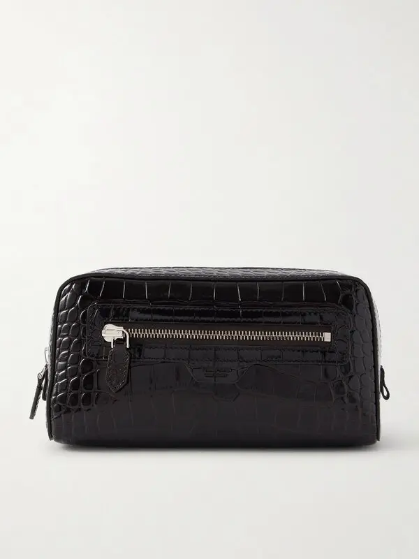 TOM FORD Croc-effect Leather Wash Bag - Brown