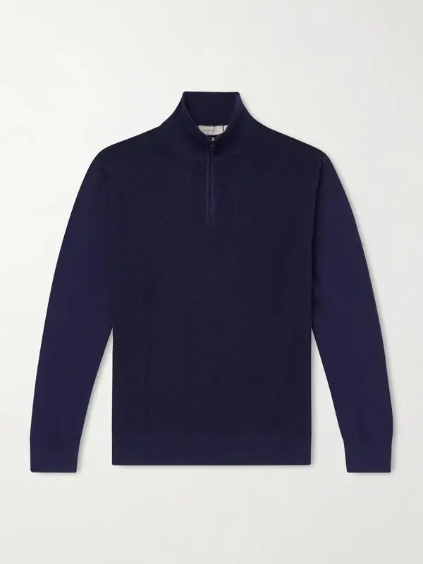 Canali Honeycomb-knit Cotton Half-zip Sweater