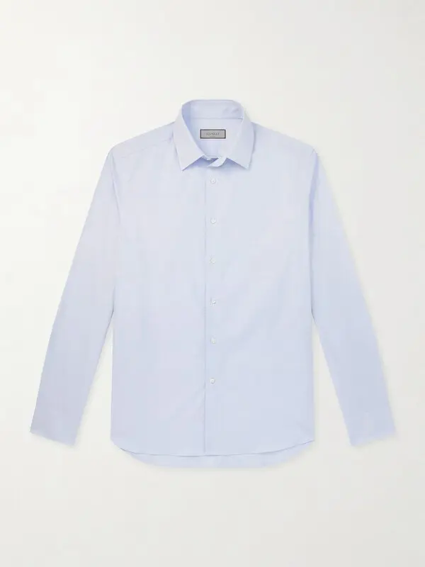 Canali Impeccabile Cutaway-collar Cotton-poplin Shirt - Blue