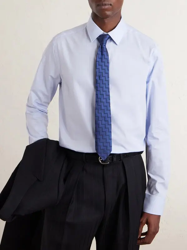 Canali Impeccabile Cutaway-collar Cotton-poplin Shirt - Blue
