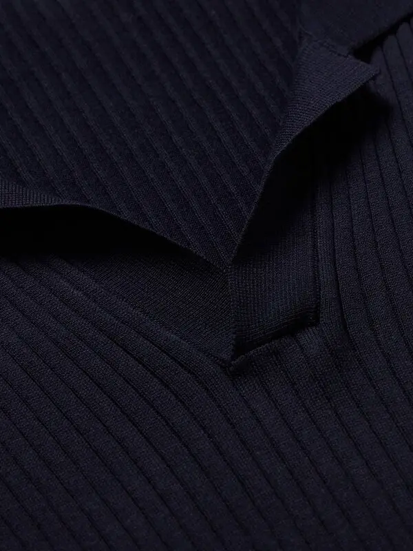 Sunspel Slim-fit Ribbed Mulberry Silk And Cotton-blend Polo Shirt - Blue