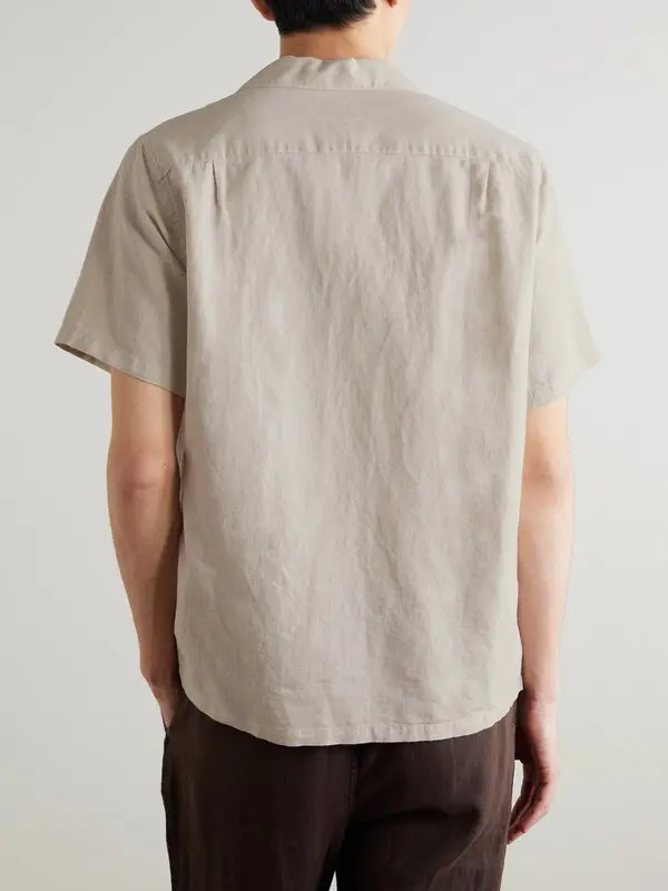 Portuguese Flannel Branch Convertible-collar Embroidered Linen And Cotton-blend Shirt