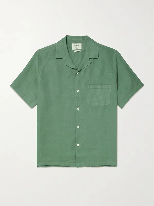 Portuguese Flannel Camp-collar Linen Shirt - Green