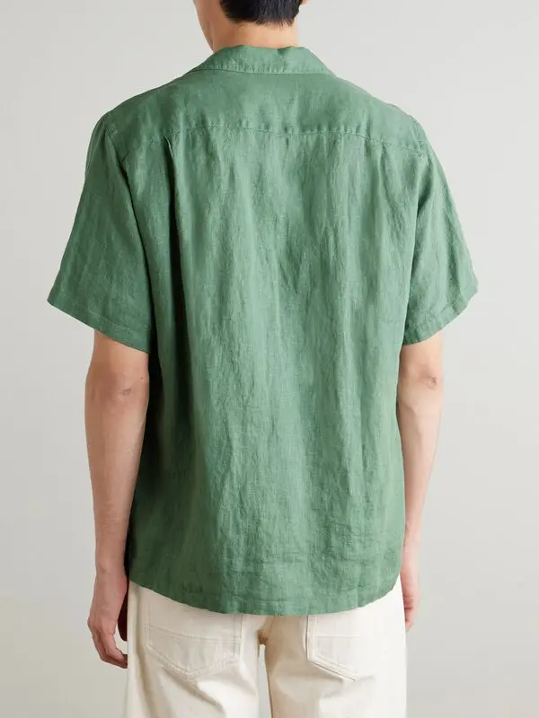 Portuguese Flannel Camp-collar Linen Shirt - Green
