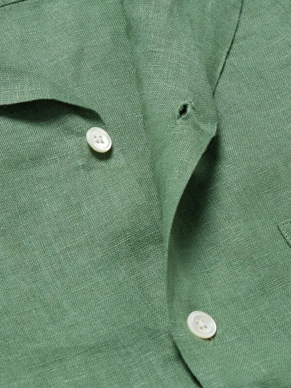 Portuguese Flannel Camp-collar Linen Shirt - Green