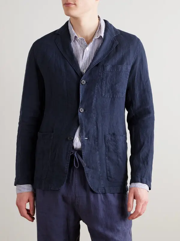 Hartford Jobby Pat Linen Suit Jacket - Blue