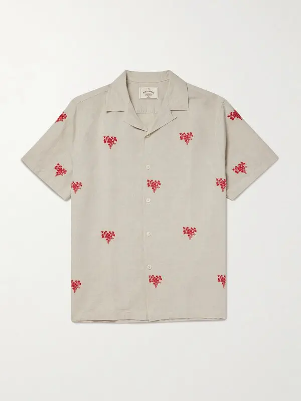 Portuguese Flannel Convertible-collar Embroidered Linen And Cotton-blend Shirt