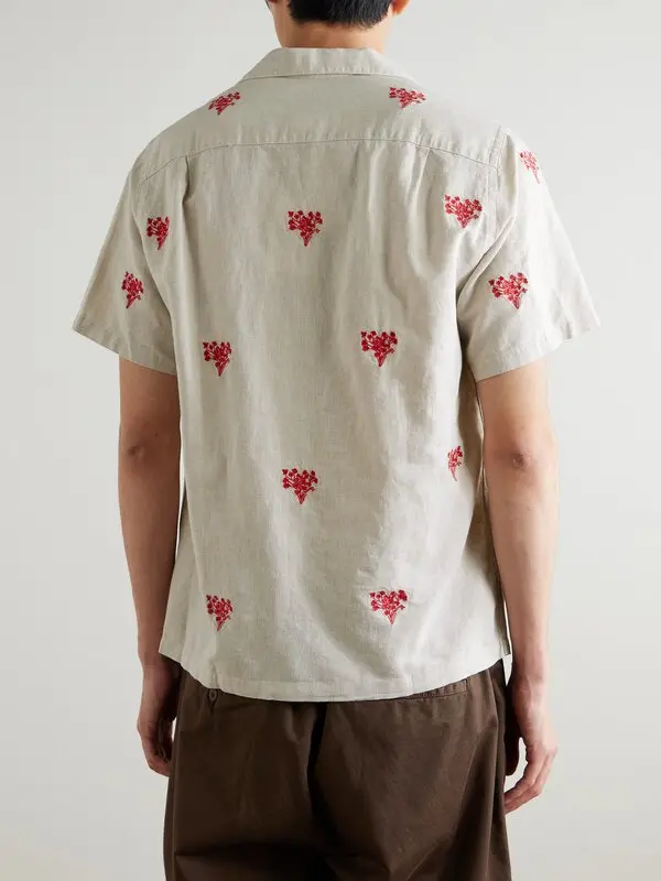 Portuguese Flannel Convertible-collar Embroidered Linen And Cotton-blend Shirt