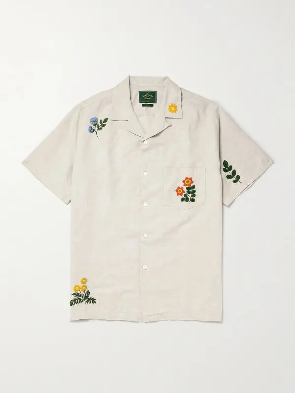 Portuguese Flannel Convertible-collar Embroidered Linen And Cotton-blend Shirt - Neutrals