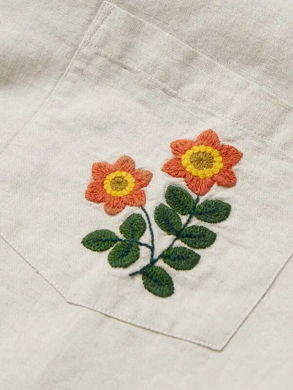 Portuguese Flannel Convertible-collar Embroidered Linen And Cotton-blend Shirt - Neutrals