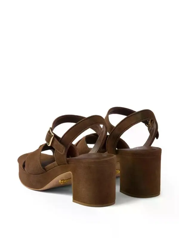 Prada Criss-cross Platform Sandals With Enameled Triangle Logo - Brown