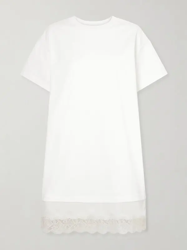 Staud Grier Silk And Lace-trimmed Cotton-jersey Mini Dress - Neutrals