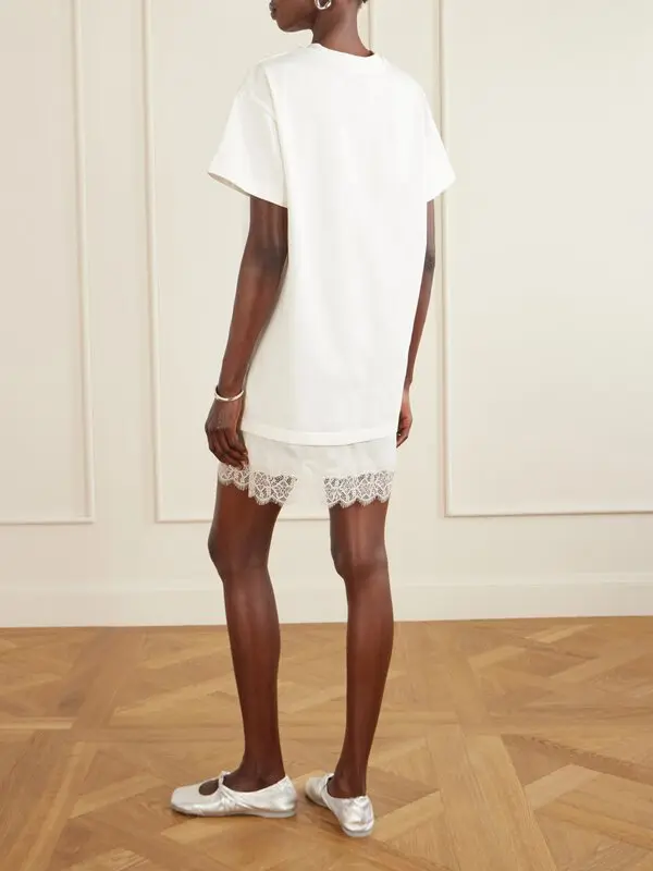 Staud Grier Silk And Lace-trimmed Cotton-jersey Mini Dress - Neutrals