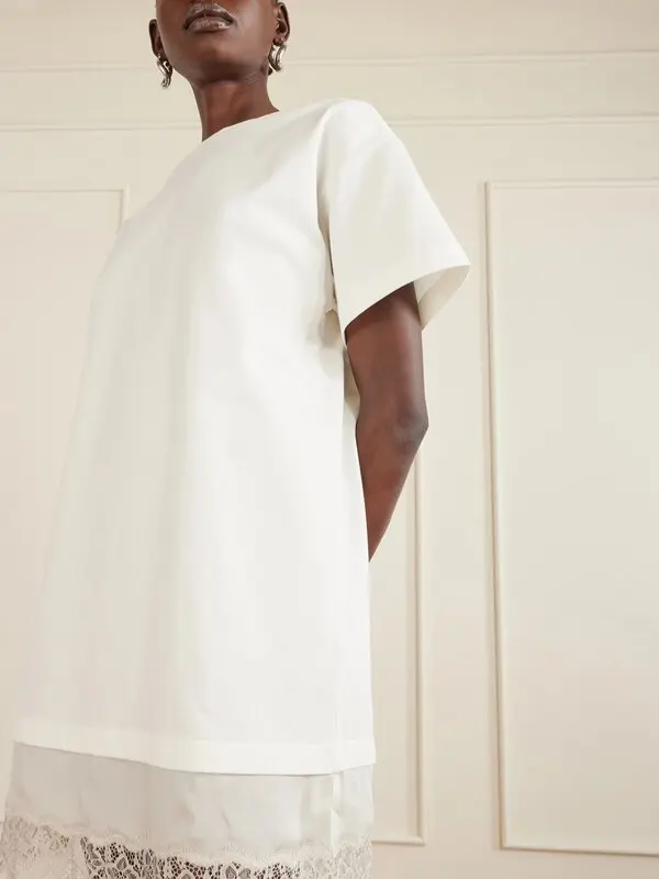 Staud Grier Silk And Lace-trimmed Cotton-jersey Mini Dress - Neutrals