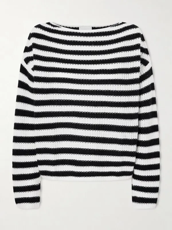 ALLUDE Striped Cotton And Cashmere-blend Sweater - Blue