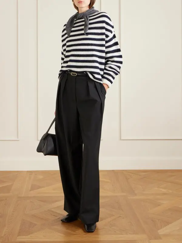 ALLUDE Striped Cotton And Cashmere-blend Sweater