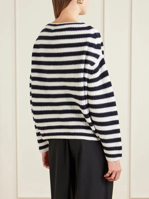 ALLUDE Striped Cotton And Cashmere-blend Sweater
