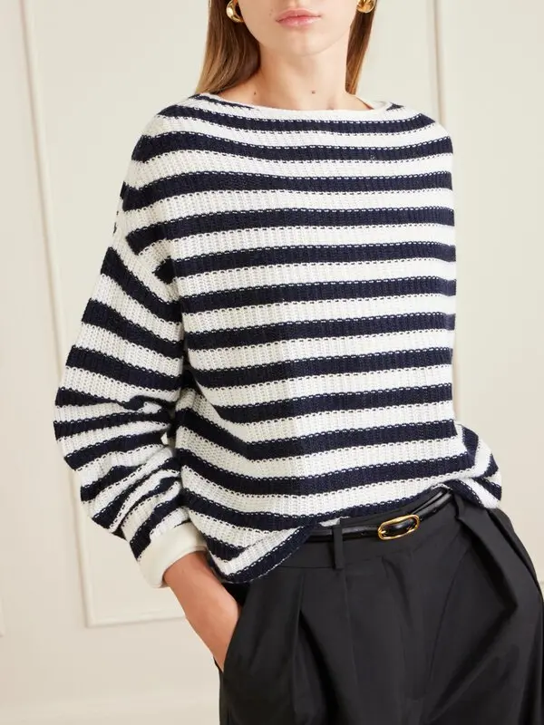 ALLUDE Striped Cotton And Cashmere-blend Sweater
