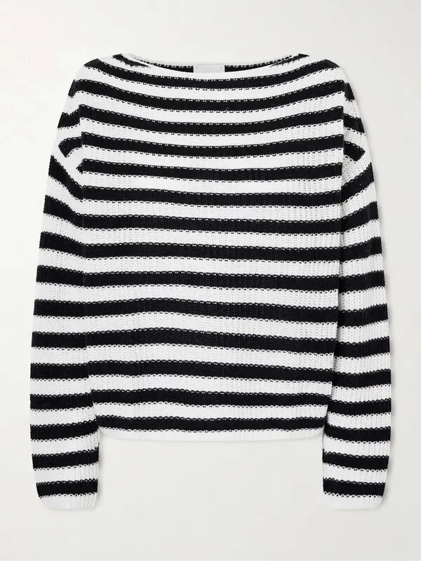 ALLUDE Striped Cotton And Cashmere-blend Sweater