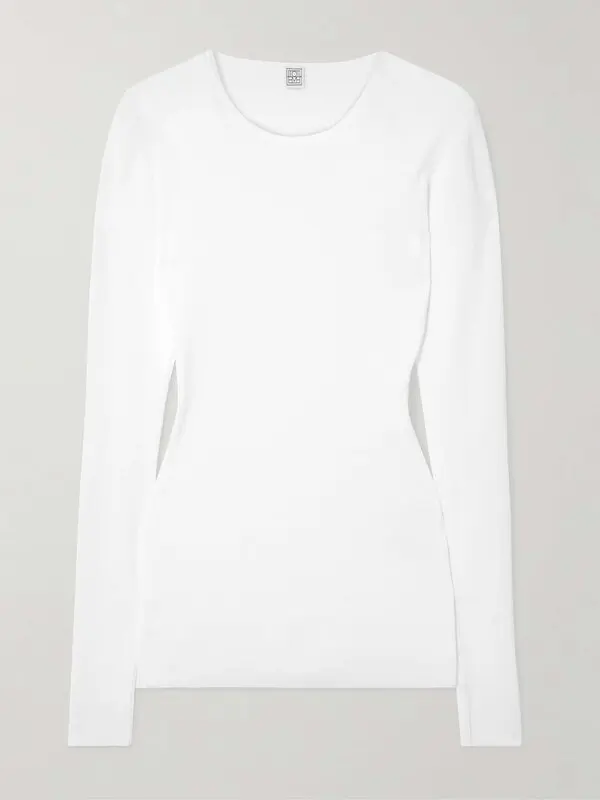 ALLUDE Striped Cotton And Cashmere-blend Sweater