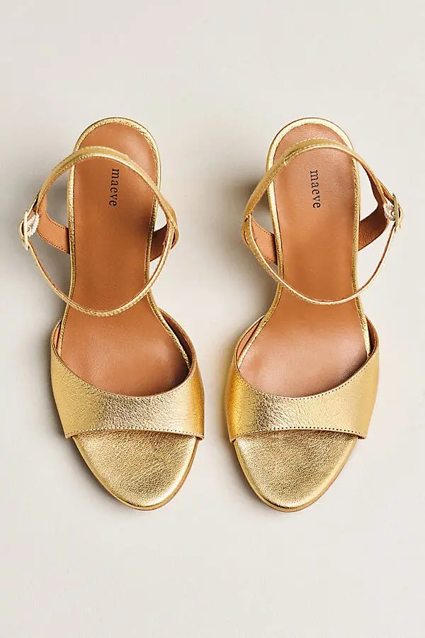 Maeve Ankle Strap Heeled Sandals - Gold Metallic