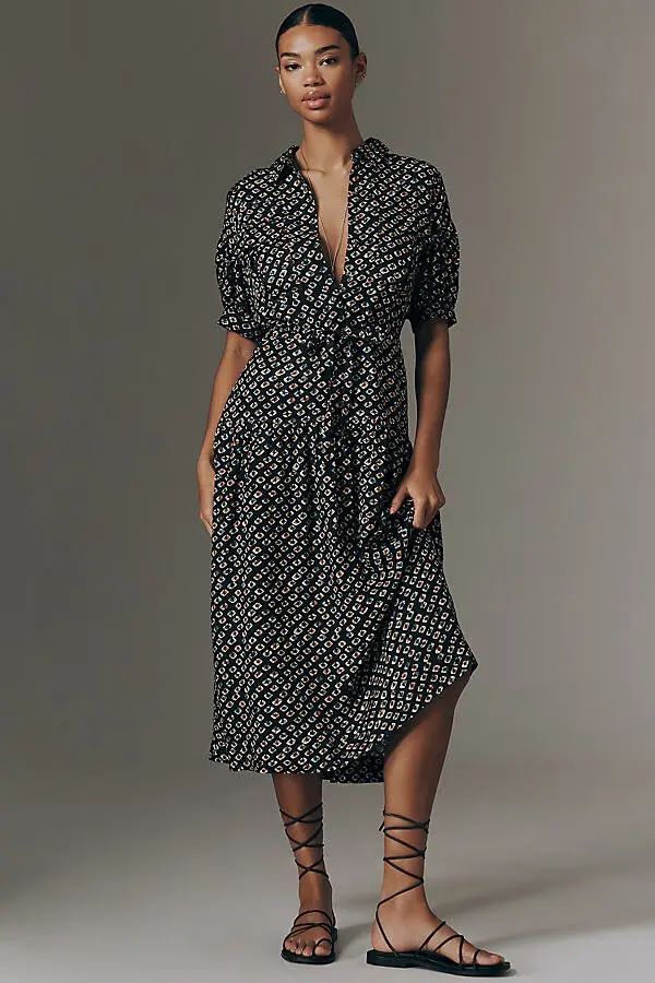 Anthropologie Utility Pocket Shirt Dress - Black Pattern