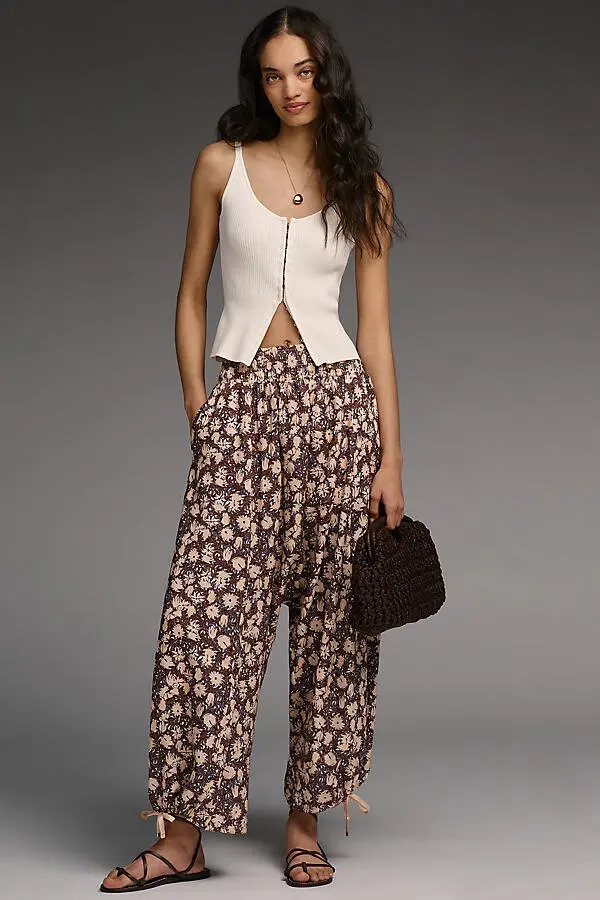 Anthropologie Draped Harem Pants - Brown Pattern