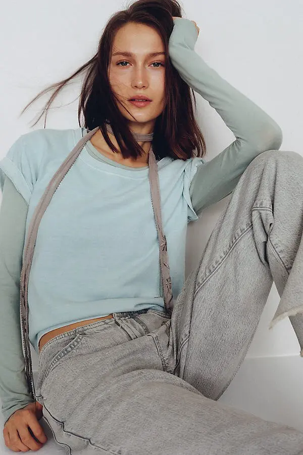 PILCRO Knit Project Billie T-shirt - Light Blue