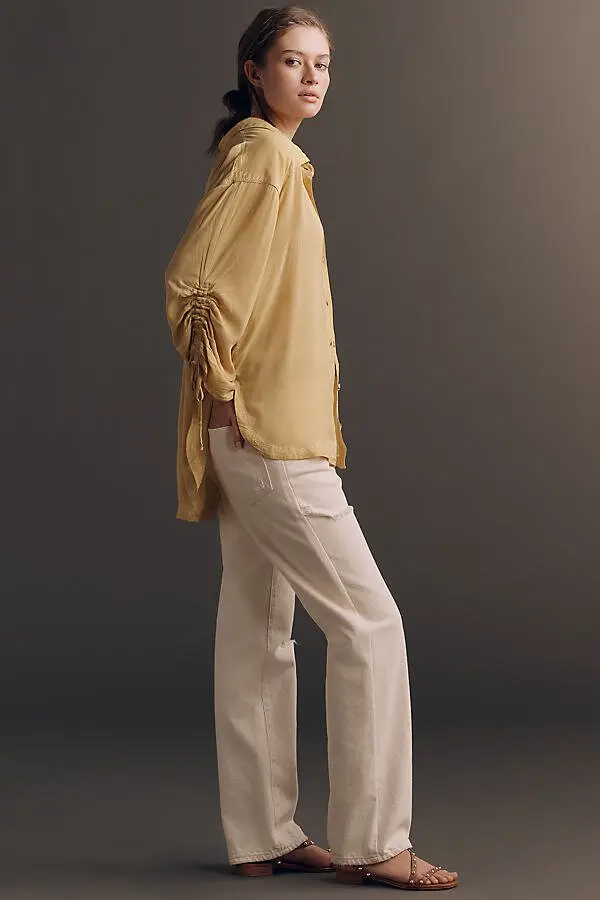PILCRO Cinched-sleeve Buttondown Top - Misted Yellow