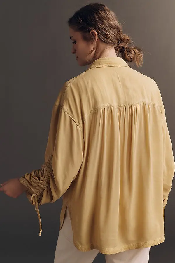 PILCRO Cinched-sleeve Buttondown Top - Misted Yellow