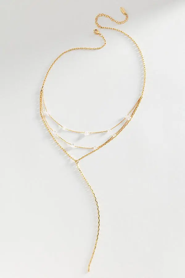 Anthropologie Delicate Layered Lariat Necklace - Gold