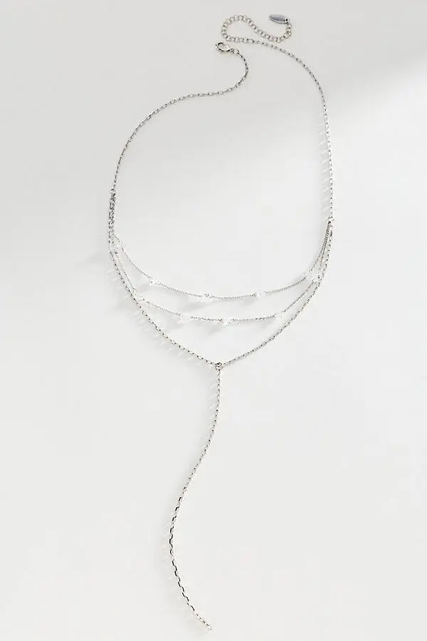 Anthropologie Delicate Layered Lariat Necklace - Silver