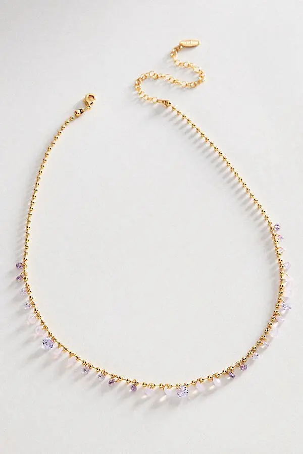Anthropologie Delicate Crystal Droplet Necklace - Lilac