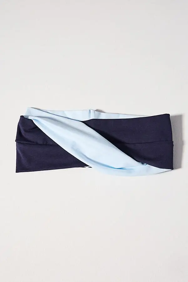Anthropologie Cross Front Contrast Headband - Navy Sky Blue