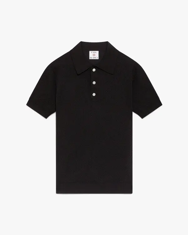 Casablanca Pointelle Monogram Short Sleeve Polo Shirt