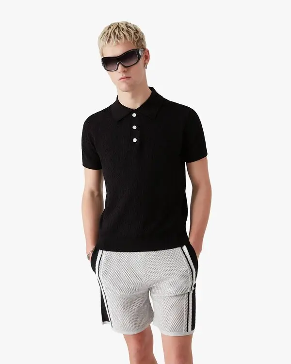 Casablanca Pointelle Monogram Short Sleeve Polo Shirt