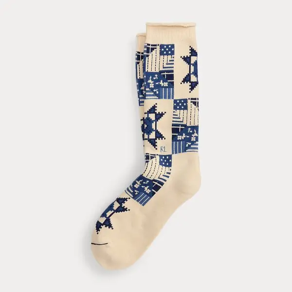Ralph Lauren Patchwork-motif Cotton-blend Crew Socks - Cream