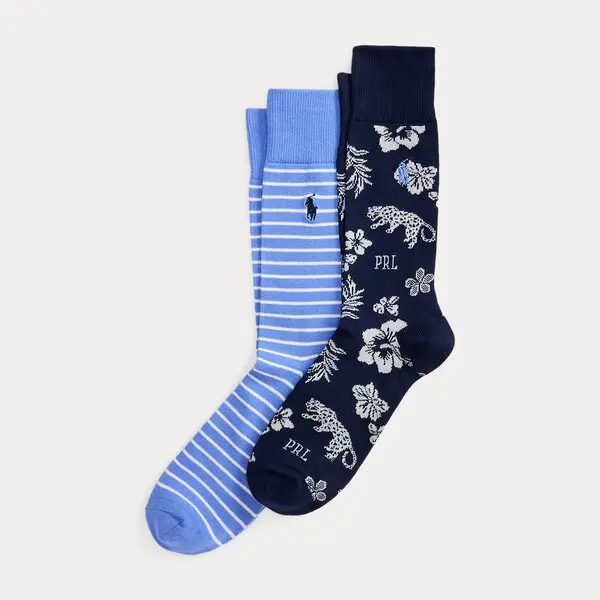 Ralph Lauren Tropical & Striped Trouser Socks 2 Pack - Navy/blue